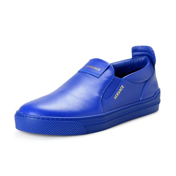 Versace | Shoes | Versace Mens Royal Blue Logo Print Leather Moccasins ...